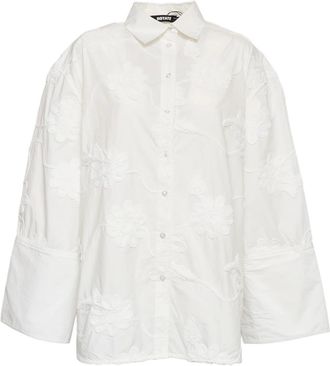 Rotate Rotate Birger Christensen, Femme, Blouses et Chemises, Blanc, Taille: 38 FR Classic Collar Embroidered Floral Shirt
