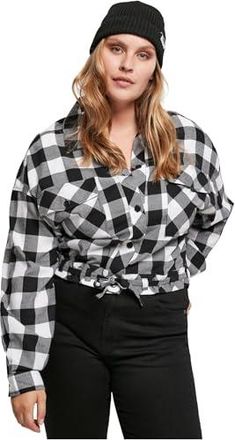 Urban Classics Ladies Short Oversized Check Shirt Chemise, Noir/Blanc, 3XL Femme