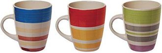 Excelsa Set 3 Tassen Sortiert, Dekoration Streifen, Keramik, Mehrfarbig