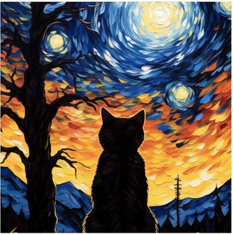 Wallario Sticker/Aufkleber für Kühlschrank/Geschirrspüler/Küchenschränke, Selbstklebende Folie - 60 x 60 cm, Motiv: Katze im Sternenlicht