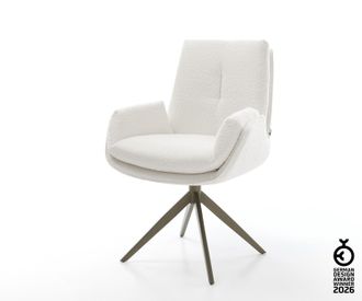 DELIFE Drehstuhl Clea-Flex Boucl&eacute; Creme-Wei&szlig; Kreuzgestell breit Effektfinish Titan 360&deg; drehbar Wippfunktion, Esszimmerst&uuml;hle