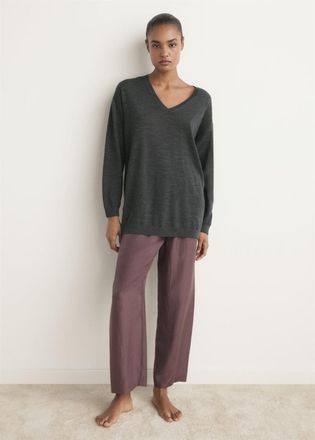 Mango Pull-over laine col en V gris anthracite - Femme - S - MANGO