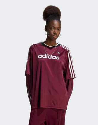 adidas Originals Maillot &agrave; manches longues et d&eacute;tail en dentelle - Bordeaux-Rouge