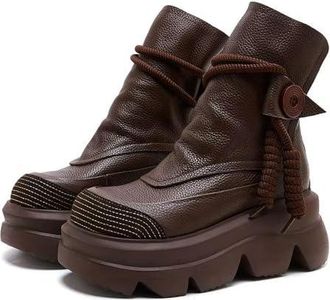 Generic QXDZSW Bottes mi-mollet faites &agrave; la main pour femme Bottes courtes Bout rond Hauteur Augmentation Semelle &eacute;paisse Chaussures pour femme, 3166 5 Brown 