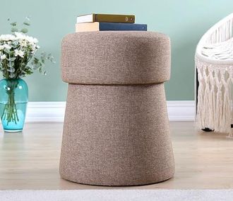Atelier Del Sofa Stylish Pouffe, Coffee Color, 50 x 40 cm | 50% Cotton & 50% Linen, 6 cm Orthopedic Sponge, PVC Coated Hidden Legs | Perfect for Bohemian & Scandinavia