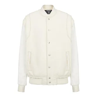 Balmain Blouson bomber en coton textur&eacute; - Homme - Vestes - Blanc - Taille: M