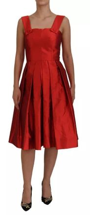 Dolce & Gabbana Womens Red A-Line Pleated Midi Satin Silk Dress