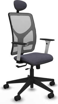 Piqueras y Crespo Grauer B&uuml;rostuhl mit wei&szlig;en und schwarzen Armlehnen, h&ouml;henverstellbarer Lendenwirbelst&uuml;tze und festem Kopfteil, ausgestattet mit Syncro/Traslack. Grau