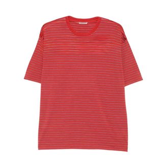 Auralee Tee en jersey ray&eacute; en laine douce et lisse - Homme - Tops - Rouge - Taille: XL