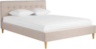 Miliboo Doppelbett 160x200 cm mit Bettkopfteil aus beigem Stoff leonce