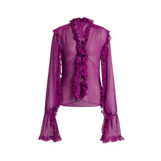 Alberta Ferretti Femme, Blouses et Chemises, Violet, Taille: 36 FR Chemisier en Georgette de Soie avec Volants