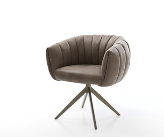 DELIFE Drehstuhl Jada-Flex Mikrofaser Taupe Vintage Kreuzgestell breit Effektfinish Titan 360&deg; drehbar Wippfunktion Taschenfederkern, Esszimmerst&uuml;hle