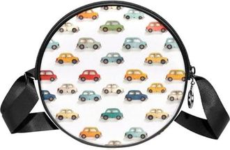 Generic Sac &agrave; bandouli&egrave;re rond pour femme, motif voiture, petit sac &agrave; bandouli&egrave;re avec fermeture &eacute;clair, bretelles r&eacute;glables, sac &agrave; main rond d&eacute;contract&eacute; pour