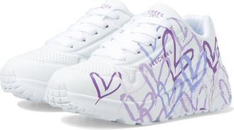 Skechers Girls UNO Lite Spread The Love, White/Light Purple, 1 Little Kid
