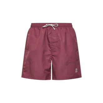 Brunello Cucinelli Homme, Maillots de bain, Rouge, Taille: 2XL Logo Swim Shorts
