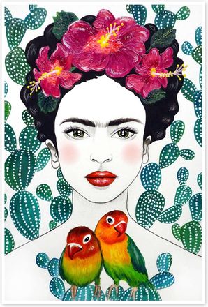 Posterlounge Frida Kahlo - Lovebirds Poster von Mandy Reinmuth 20 x 30 cm Bunt Wandbilder Wanddeko