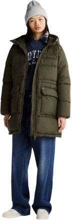 Tommy Jeans Damen Daunenmantel Midi Puffer mit Kapuze, Grün (Fatigue Green), S