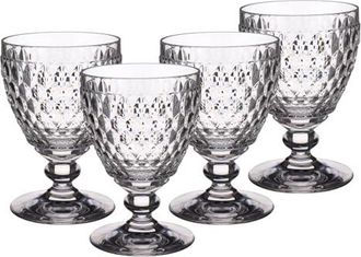 Villeroy & Boch Boston fabriqu&eacute; en verre en cristal avec motif facette, haut de gamme et solide 12 cm, 4 x verre &agrave; vin blanc, porcelaine, blanc, 17 x 17 x 13 cm, 4 un