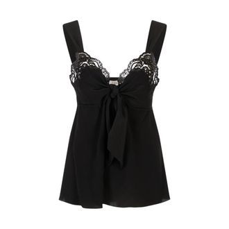 Chlo&eacute; Flie&szlig;endes Lingerie-Top aus Cr&ecirc;pe de Chine & Spitze - - Tops - Damen - Schwarzk - M
