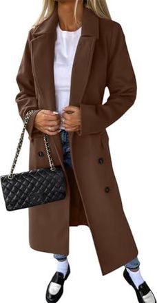 ORANDESIGNE Femmes Manteaux en Laine Longs Hiver Double Boutonnage Travail Bureau Blousons &agrave; Manches Longues avec Poche V&ecirc;tements Dext&eacute;rieur avec Ceinture B Caf&eacute; 