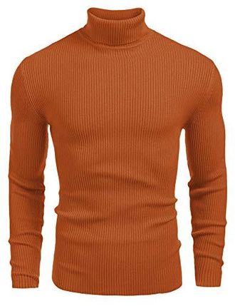 Coofandy Pull Homme Col Roulé Tops Tricoté Hiver Slim Fit Pulls à Manches Longues Basique Chauds Pullover Sweater Braun L