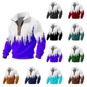 Generic Sweat-shirt de Noël à fermeture éclair 1/4 pour homme - Haut de sapin de Noël amusant - Tenue de Noël surdimensionnée - Haut à manches longues - Pull 