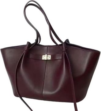 Generic JCVBN Sac &agrave; main trap&egrave;ze grande capacit&eacute; en cuir PU avec serrure en m&eacute;tal pour femme, rouge vin