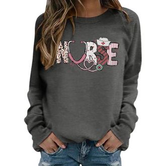 Generic 2026 - Sweat-shirt d&eacute;contract&eacute; &agrave; col rond et manches longues pour femme - Pour la Saint-Valentin, gris, M