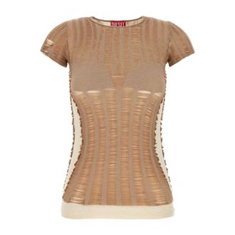 Diesel Femme, Tops, Brun, Taille: 36 FR T-shirt M&eacute;lange de Coton Camel