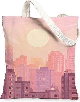 Generic Sacs fourre-tout en toile de p&ecirc;che Cityscape, design urbain &eacute;l&eacute;gant, sacs d&eacute;picerie r&eacute;utilisables, l&eacute;gers et lavables, bandouli&egrave;re Ca, p&ecirc;che, 13x15 In