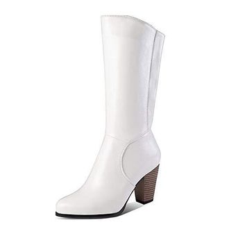 SJJH Bottes à talon bloc tendance pour femme, Blanc., 43 EU