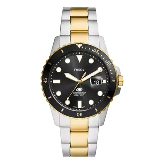 Fossil Homme, Accessoires, Multicolore, Taille: ONE Size Montre Fossil en acier inoxydable bicolore bleue &agrave; trois aiguilles avec date