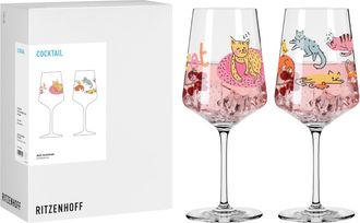 Ritzenhoff 8106003 Cocktail-Glas 2er Set 600 ml, Serie Tierisch glücklich, 2 Stück mit Katzen Motiv bunt - Made in Germany