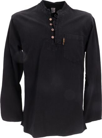 Guru Shop Freizeithemd, Yoga Hemd, Schlupfhemd, Goa Baumwollhemd - Schwarz, Herren, Baumwolle, Size:XL