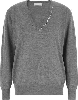 Dries Van Noten Pull Col Rond - Gris