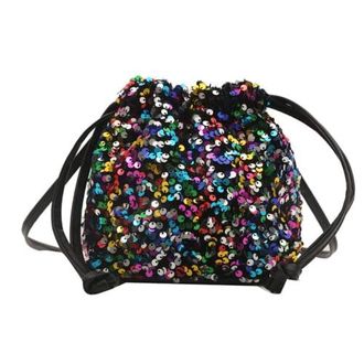 Generic Petit sac de soir&eacute;e &agrave; paillettes pour femme, &eacute;l&eacute;gant sac de soir&eacute;e, banquet, mini seau brillant, multicolore, Black