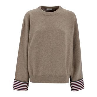 Brunello Cucinelli Femme, Pulls, Brun, Taille: 38 FR Pull en Cachemire &agrave; Col Rond avec Poignet Amovible