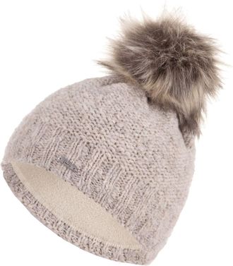 Faera weiche Winterm&uuml;tze M&uuml;tze Damen warm gef&uuml;ttert Kunstfell Bommel-M&uuml;tze Fleecefutter Winter Strickm&uuml;tze Beanie M&auml;dchen 65, Farbe:Beige