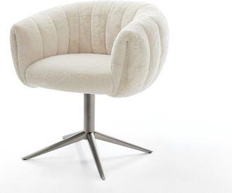DELIFE Drehstuhl Jada-Flex Pl&uuml;sch Creme-Wei&szlig; Fu&szlig;kreuz Graphit 360&deg; drehbar Wippfunktion Taschenfederkern, Esszimmerst&uuml;hle