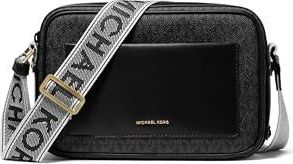 Michael Kors Femme Large Pocket Crossbody Bag Maeve Sac &agrave; bandouli&egrave;re Grande Poche, Mat&eacute;riel dor&eacute;/Signature MK avec Sangle Logo Kors/Noir