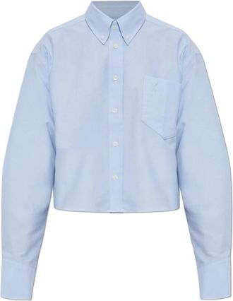 Ami Femme, Blouses et Chemises, Bleu, Taille: 34 FR De Coeur Cropped Oversized Shirt