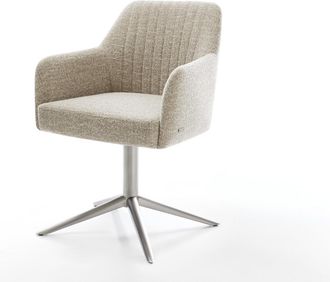 DELIFE Drehstuhl Greg-Flex Webstoff Soft Beige Fußkreuz Edelstahl 360° drehbar Wippfunktion Taschenfederkern, Esszimmerstühle