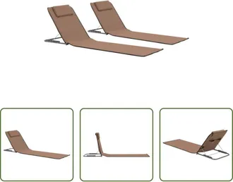 vidaXL vidaXL Chaise de d&eacute;tente - Tapis de plage pliables 2 pcs Acier et tissu marron