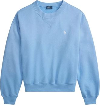 Polo Ralph Lauren Femme, Sweatshirts et sweats &agrave; capuche, Bleu, Taille: 38 FR Pull ras du cou en molleton l&eacute;ger