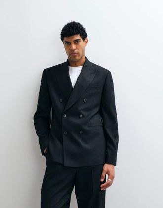 Asos Regular-Sakko mit zweireihigem Verschluss in Schwarz mit Hahnentrittmuster
