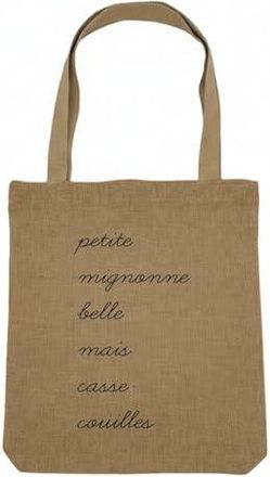 Fabulous Sac Shopping Tote Bag Aspect Lin - Petite Mignonne Belle mais Casse-Couilles - Sac de Courses Toile Epaisse 360g Beige Naturel Cabas Port&eacute; Epaule Soli