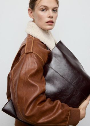 Mango Grand sac cabas chocolat - Femme - Taille unique - MANGO