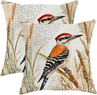 Generic Herbstspechtvogel Kissenh&uuml;lle Quadratische Dekokissen Mit Rei&szlig;verschluss Kissenh&uuml;llen F&uuml;r Sofa Schlafzimmer Bett 45X45Cm 2Er Set