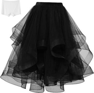 Generic Jupe Midi en Tulle pour Femme, Jupe Ample en Maille Superpos&eacute;e avec Ourlet Ondul&eacute;, Taille Haute &Eacute;lastique, Jupe Volumineuse pour Soir&eacute;e Et Usage Quoti