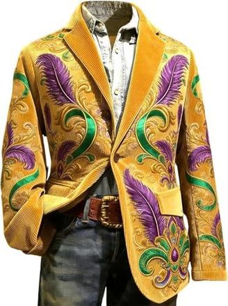 Generic Veste en velours c&ocirc;tel&eacute; pour homme - Imprim&eacute; multicolore - Costume de carnaval avec motif de ville - Veste en velours c&ocirc;tel&eacute; moderne - Blazer de loisi